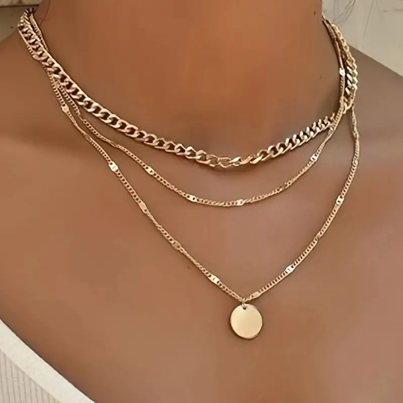 3-layered Chain Design Pendant Necklace - Elegans Style